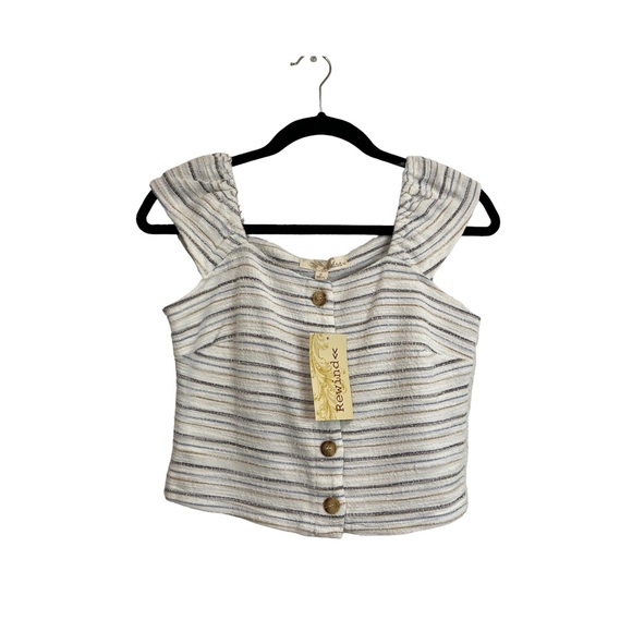 Rewind | Tops | Rewind Striped Textured Button Up Boho Sleeveless Tank Crop Top Blouse Womens S ...